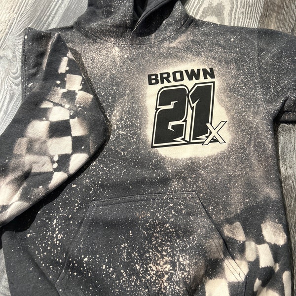 Bleached Blank Pocket Design/back Race Hooded Sweatshirt Checkered ...
