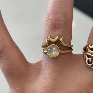 Triple Moon Ring With Moonstone, Moon Phase Gold Ring, Crescent Moon ...