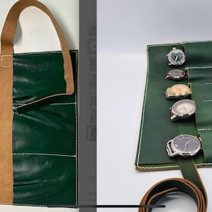 Handmade Full Grain Leather Watch Roll With Travel Pouch Leather Watch ...