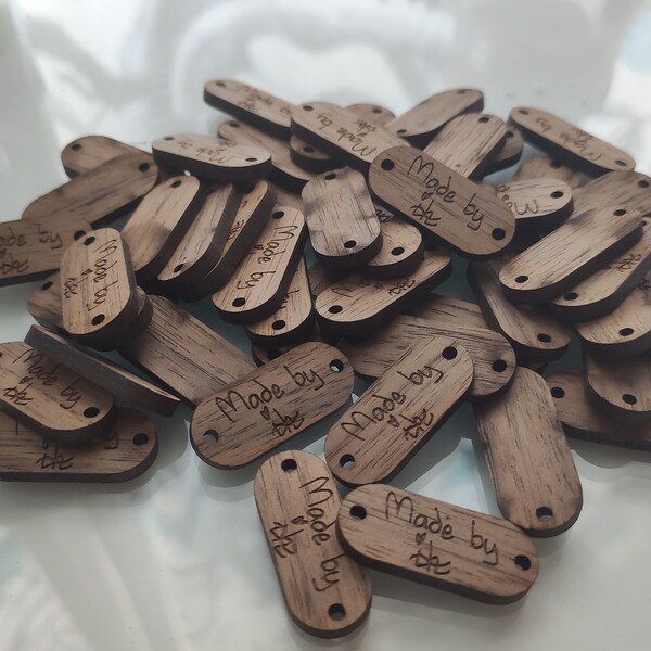 Walnut Wood OBLONG Tags 20mm X 16mm Wooden Add: Any Text, an Image or ...