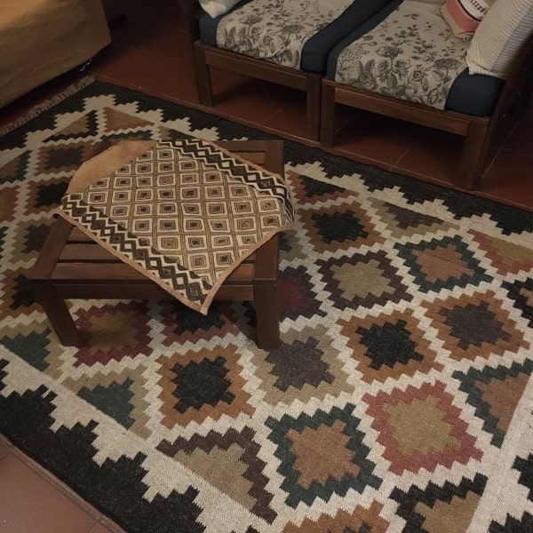Custom Size Indian Handwoven Kilim Wool Jute Rug, Multicolour Decor Rug ...
