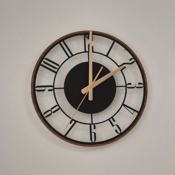 Mid Century Modern Wall Clock, Metal With Wooden Wall Clock, Oversize ...