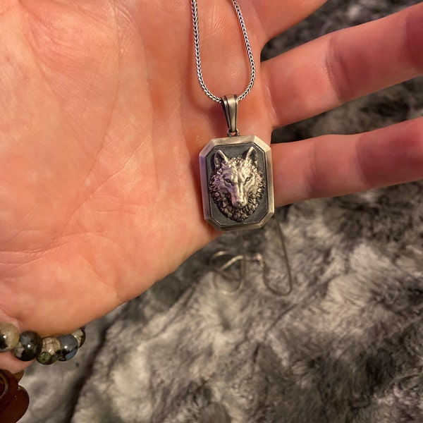 Wild Wolf Man Silver Pendant, Personalized Wolf Men's Necklace, Silver ...