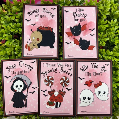 Printable Spooky Valentines Day Cards Kawaii Goth Valentine's Cards for ...