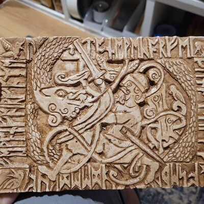 Sigurd Medieval Norse Hero Rune Stone Carving Tablet Plaque - Etsy