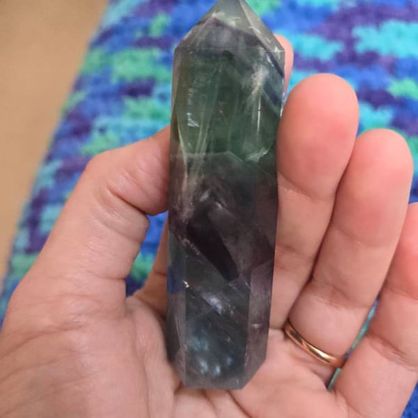 Rainbow Fluorite Crystal Tower Point - Raw Fluorite Gemstone Point ...
