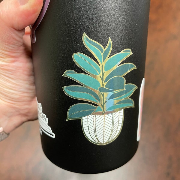 Rubber Tree Sticker | Plant Lover Sticker | Metallic Die Cut Sticker ...