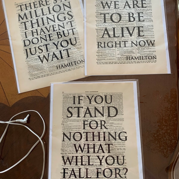 Hamilton Musical Quotes on Antique Dictionary Pages, Hamilton Broadway ...