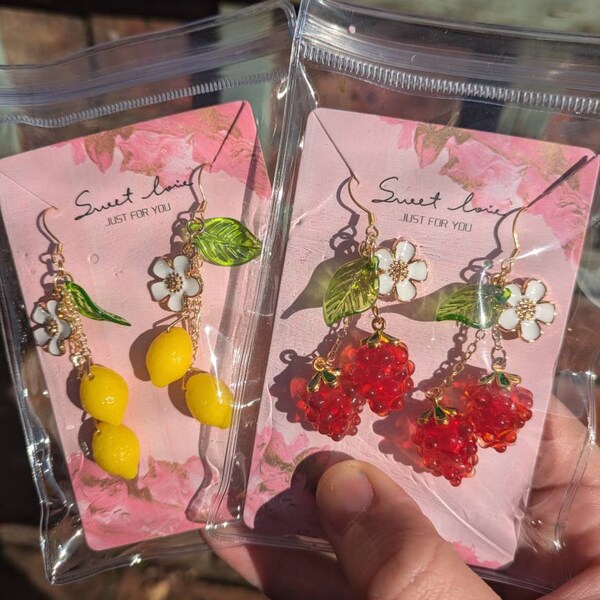 Raspberry Earrings Glass Fruit Earrings Food Jewelry Dangle & Drop ...