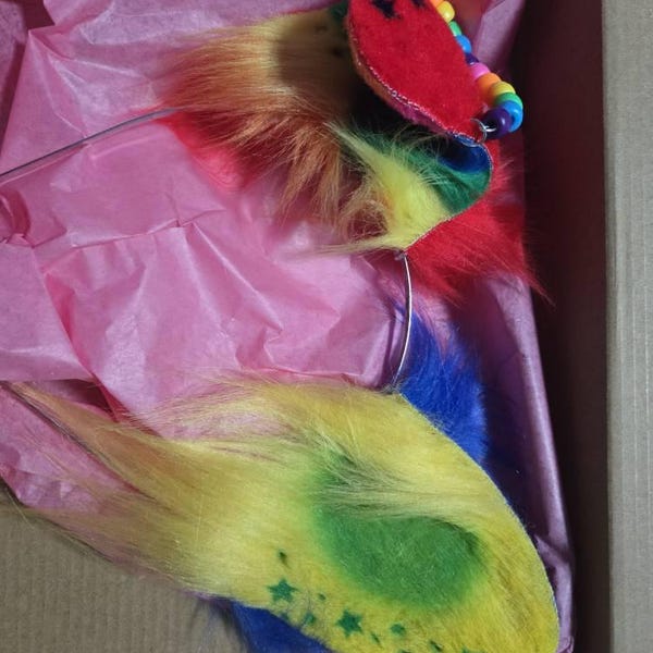 Rainbow Kidcore Puppy Ears: Floppy Faux Fur Dog Cosplay - Etsy