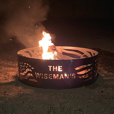 American Flag Steel Fire Pit Ring, Heavy Duty, Outdoor Campfire Ring ...