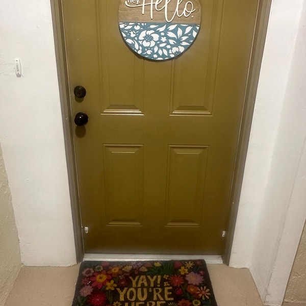 Hi Hey Hello Welcome Sign – Round Wooden Door Hanger – Seasonal Porch ...