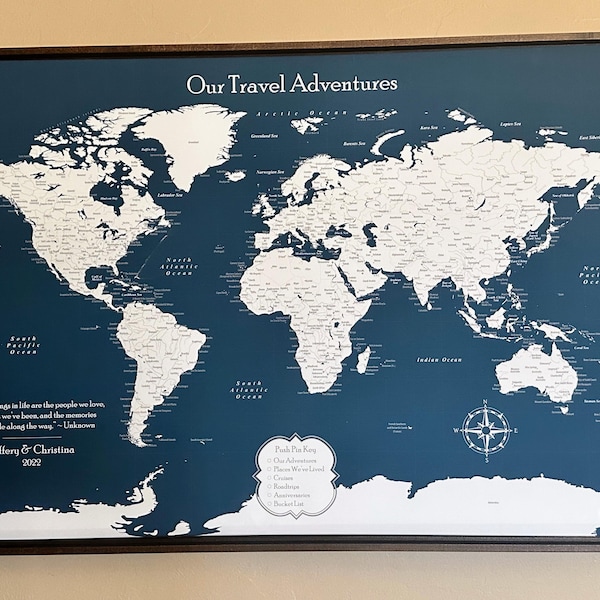 Personalized World Map, Custom Push Pin Map on Canvas, Travel Gift for ...