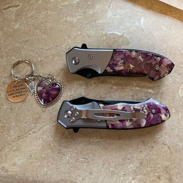 Resin Flower Knife. Memorial Jewelry, Memorial Knife. Engraved Knife ...