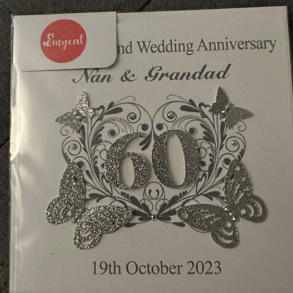 Personalised 60th Diamond Wedding Anniversary Card Handmade Milestone ...