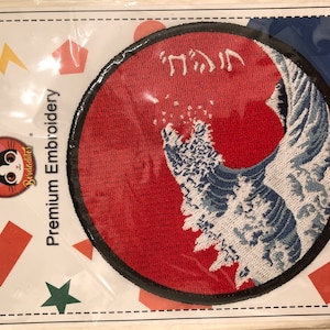 Godzilla Embroidered Patch the Great Wave off Kanagawa - Etsy