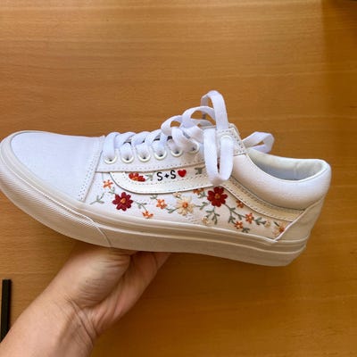 Bridal Flowers Embroidered Vans Wedding, Custom Vans Embroidered ...