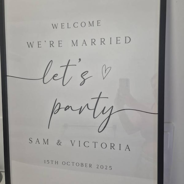 We're Married Let's Party Sign, Minimalist Wedding Decor (digital ...