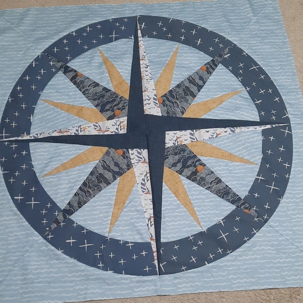36" Diameter Mariner's Compass Quilt Block B With Alternate Star Center ...