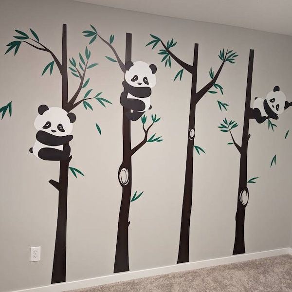 Nursery Panda Bear Bamboo Tree Wall Nursery Decal Art Forest Kids Room ...