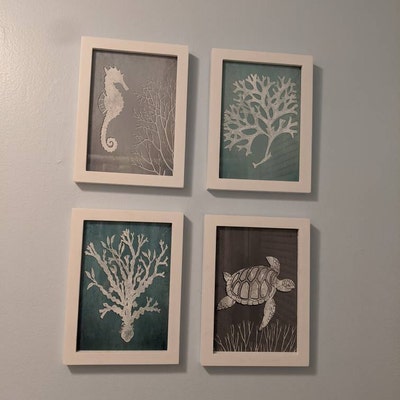 Teal Beach Decor, Teal Gray Wall Art, Teal Beach Theme Bathroom Art ...