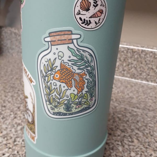 Goldfish Terrarium Vinyl Sticker, Aquatic Sticker, Fishbowl Sticker ...