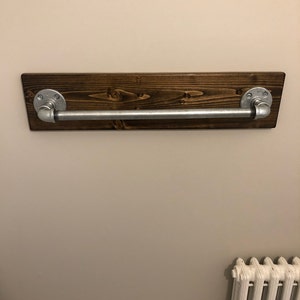 Rustic, Industrial Hand Towel Bar on Wood, Bathroom Decor, Towel Holder ...