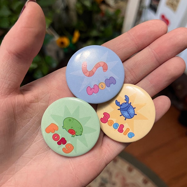 Silly Frog, Worm, Beetle Silly Button Badges - Etsy