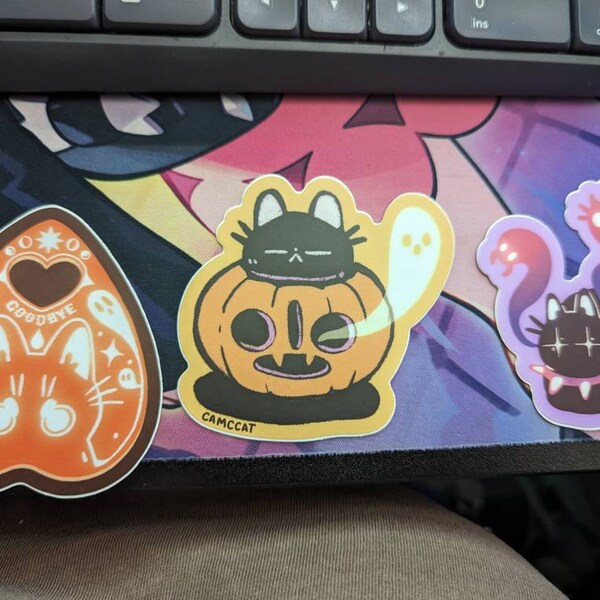 Spooky Kitties Halloween Sticker Set, Cute Demon Ghost Cat Matte Vinyl ...