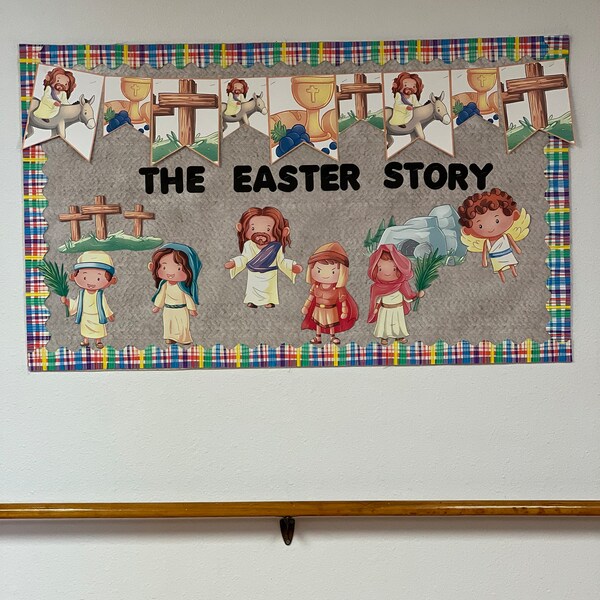 Easter Story Risen Resurrection Bulletin Board Jesus Holy Week Display ...