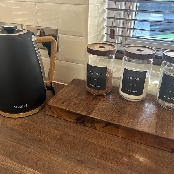 Tea Coffee Sugar Set of 3 Glass Jars - 750ml Storage Canisters With ...