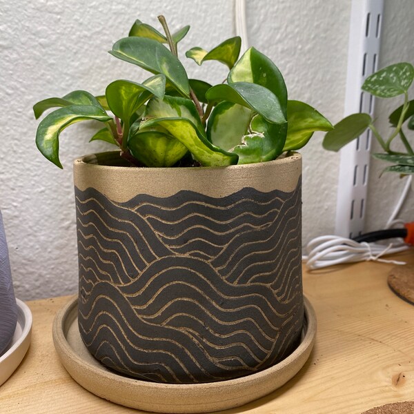 Carved Waves- Handmade Ceramic Succulent Pots Clay Pottery Planters for ...