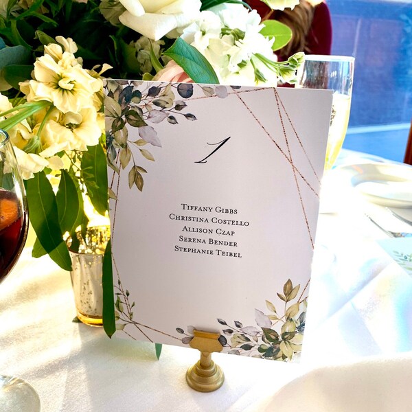 Table Seating Chart, Printable Green Geometric Seating Card Template ...