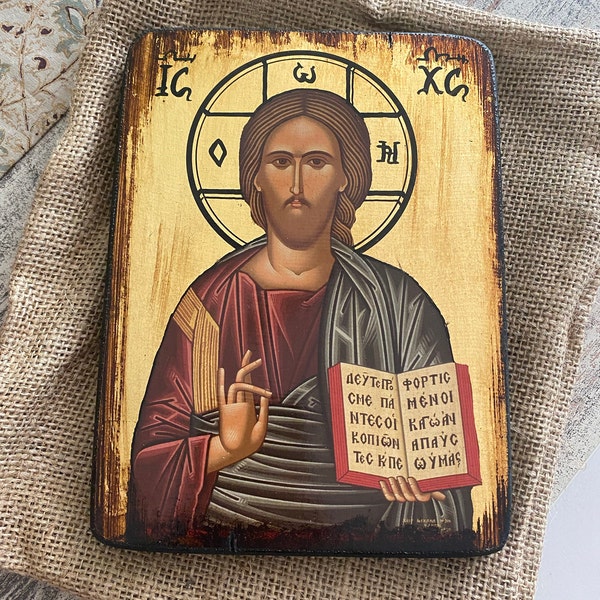 JESUS CHRIST BLESSING, Wood Carved Hagiography Icon, Handmade Icon ...
