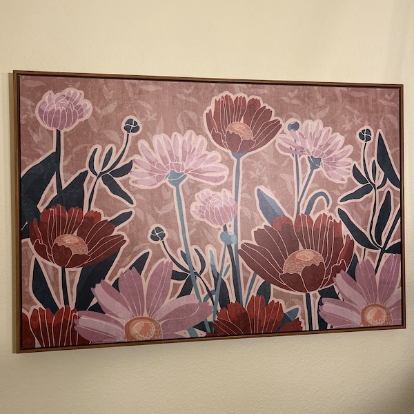 Boho Wall Art Prints, Retro Botanical Flower Gallery Wall Art, Red ...