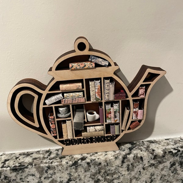 Mini Teapot Bookshelf, 3-D Wood Mini Bookshelf, Gift for Her, Book ...