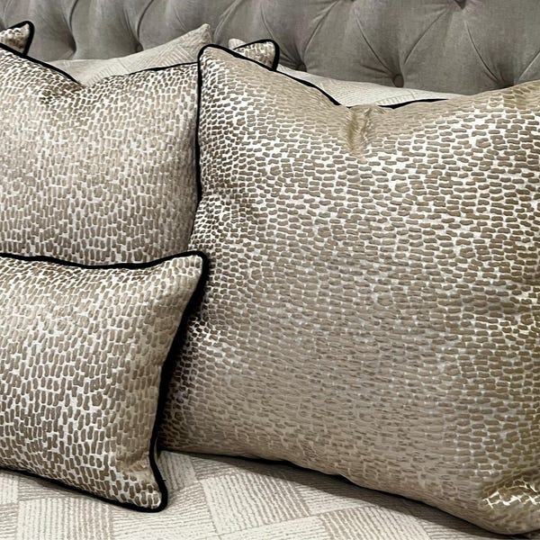 Elegant Champagne Cushion Cover With Black Piping - Luxury Antelope ...