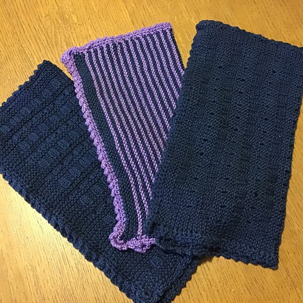 Set of Hand Knitted Hand Towel and Wash Cloths in Grey and White 100% ...