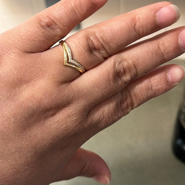 14K Solid Gold V Ring, 925 Sterling Silver V Ring, Chevron Ring, Curved ...