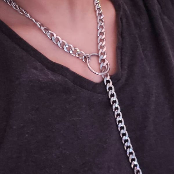 Silver Heavy Metal Steel Lariat Necklace With Steel Tusk Pendant - Goth ...