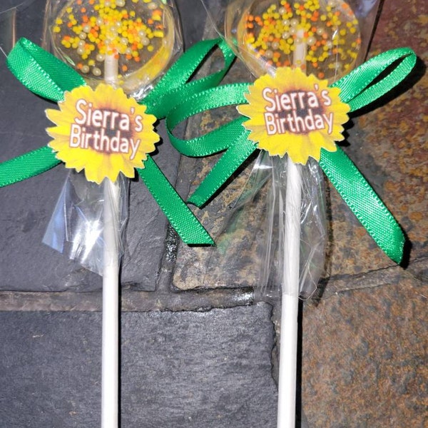 Sunflower Inspired Customize Sprinkled Lollipops, Sunflower Yellow ...
