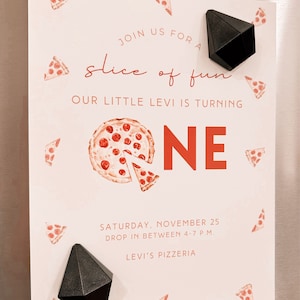 Pizza SLICE OF FUN Baby 1ST Birthday Invitation, Pizza Parlor Invite ...