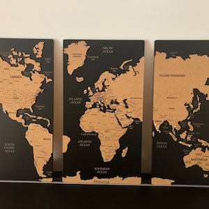 World Map Push Pin Wall Art, Cork World Map Board, Wooden World Map ...