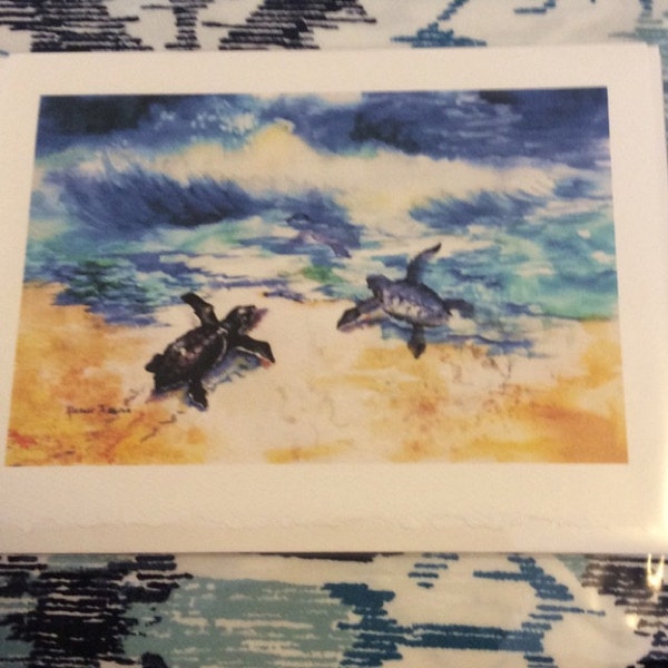 2 Sea Turtles Note Cards, Baby Sea Turtles, Loggerhead Turtle Art, 5 X ...