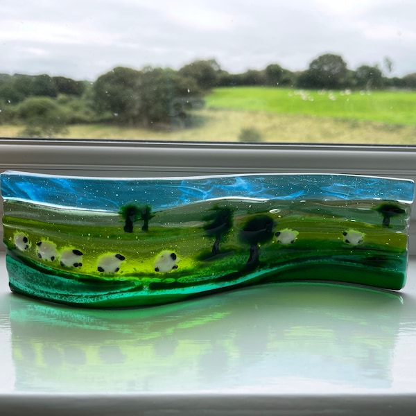 Fused Glass Large Croyde Bay Scene in Wooden Stand. - Etsy UK
