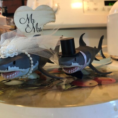 Shark-wedding Cake Topper-shark Lover-beach Wedding-bride and Groom ...