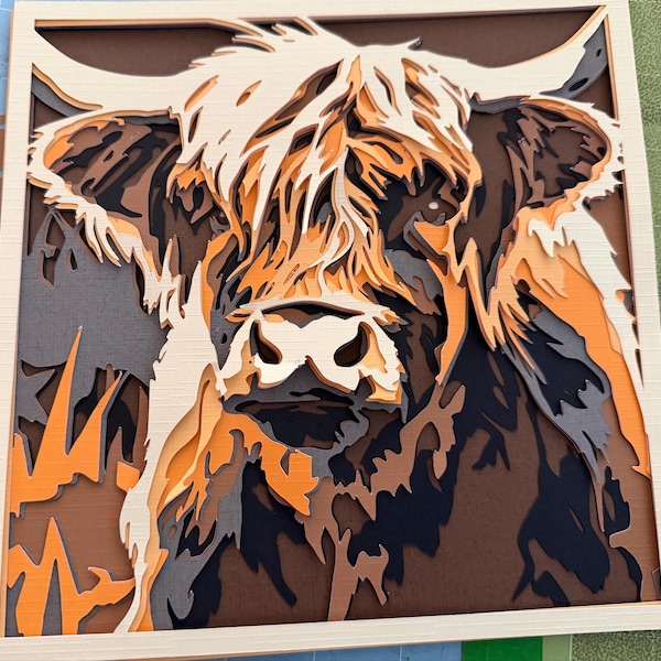 Highland Cow Shadow Box SVG | 8 Layer 3D Farm Papercut | Cricut & Laser ...