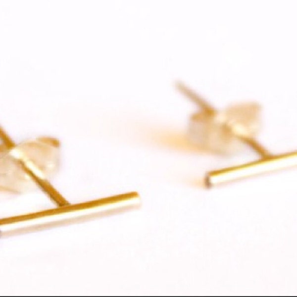Short Line Earrings • Gold, Rose Gold, or Silver - Small Bar Earrings ...