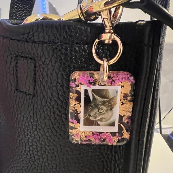 Personalized Photo Gold Keychain -customize W/your Photo, Resin Photo ...