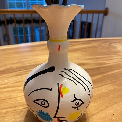 Terracotta Ceramic Vase , Handpainted Earthen Line Face Vase , Unique ...